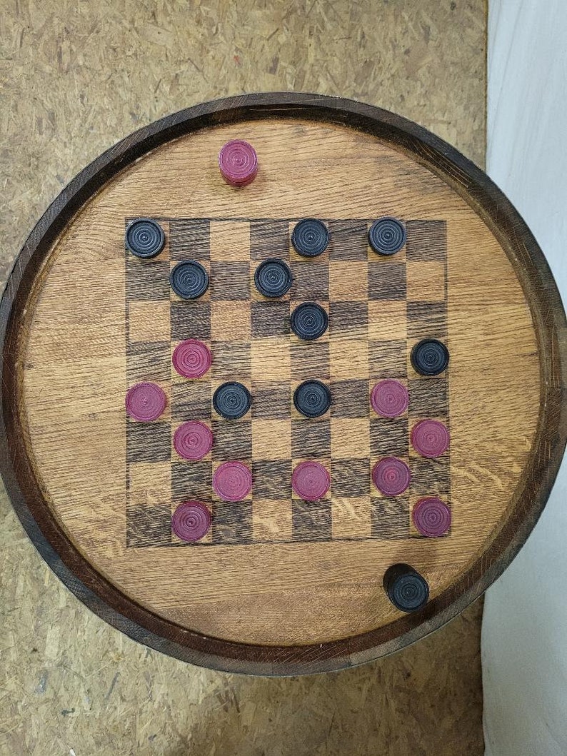 Whiskey Barrel Laser Engraved Checker-chess Board Game Table-free ...