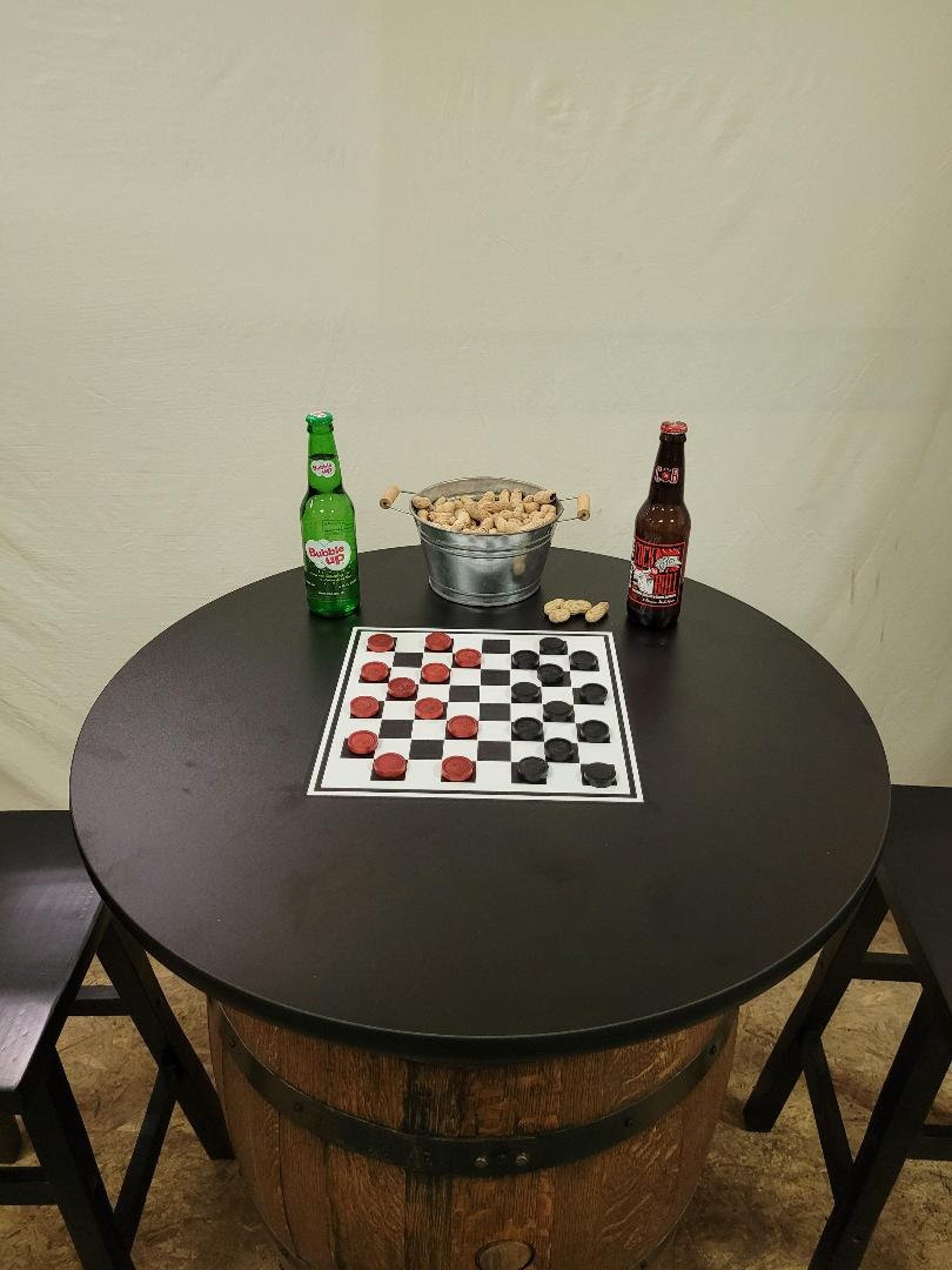 Whiskey Barrel-30" Table Top-checker Board Pattern on Top-checkers (2 ...