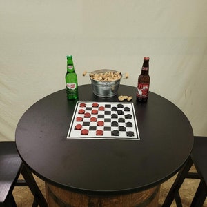 Whiskey Barrel-30" Table Top-checker Board Pattern on Top-checkers (2 ...
