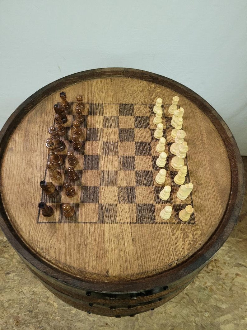 Whiskey Barrel Laser Engraved Checker-chess Board Game Table-free ...