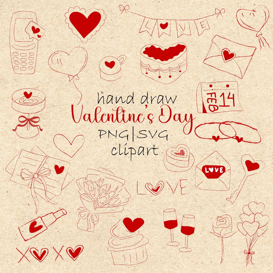 Hand Drawn Valentine Clipart | Love Hearts SVG, PNG (digital Download ...