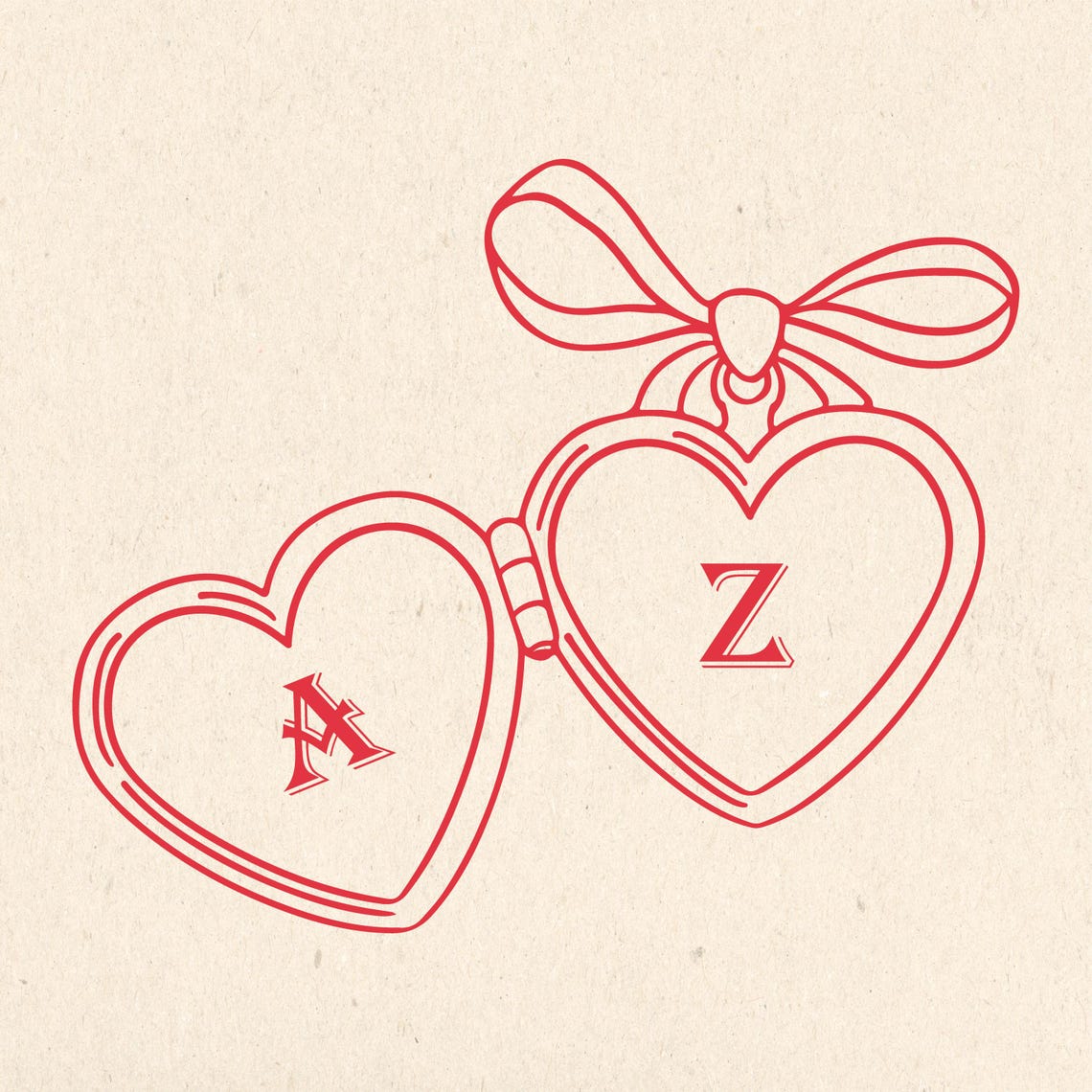 Whimsical Hand-drawn Heart Locket Bow SVG | Romantic Vintage Love Frame ...
