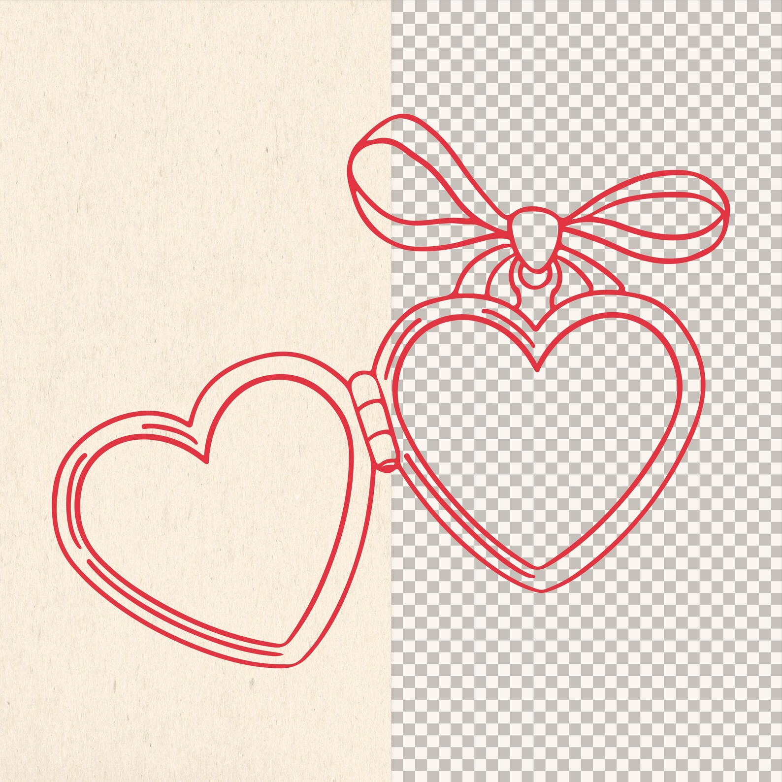 Whimsical Hand-drawn Heart Locket Bow SVG | Romantic Vintage Love Frame ...