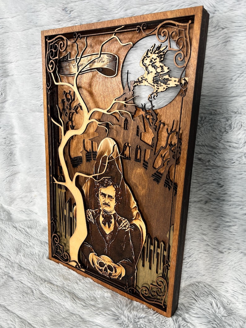 Edgar Allan Poe Shadow Box – Laser Cut Baltic Birch Gothic Wall Art ...
