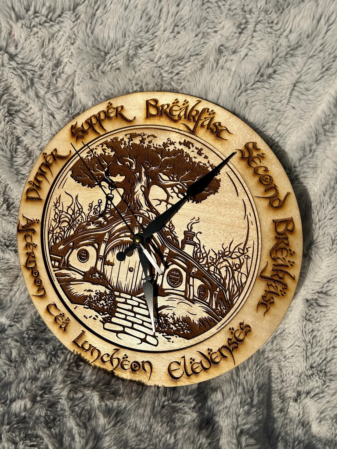 Hobbit-inspired Wooden Wall Clock, Laser Engraved Fantasy Clock ...