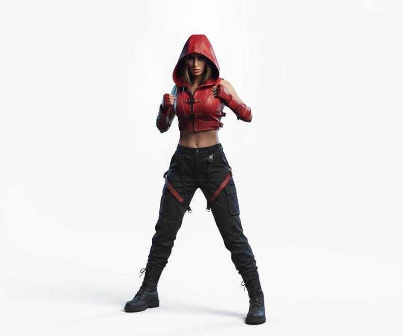 Red Ninja Combat Techwear Hooded Crop Top Vest - Soft Red Leather ...