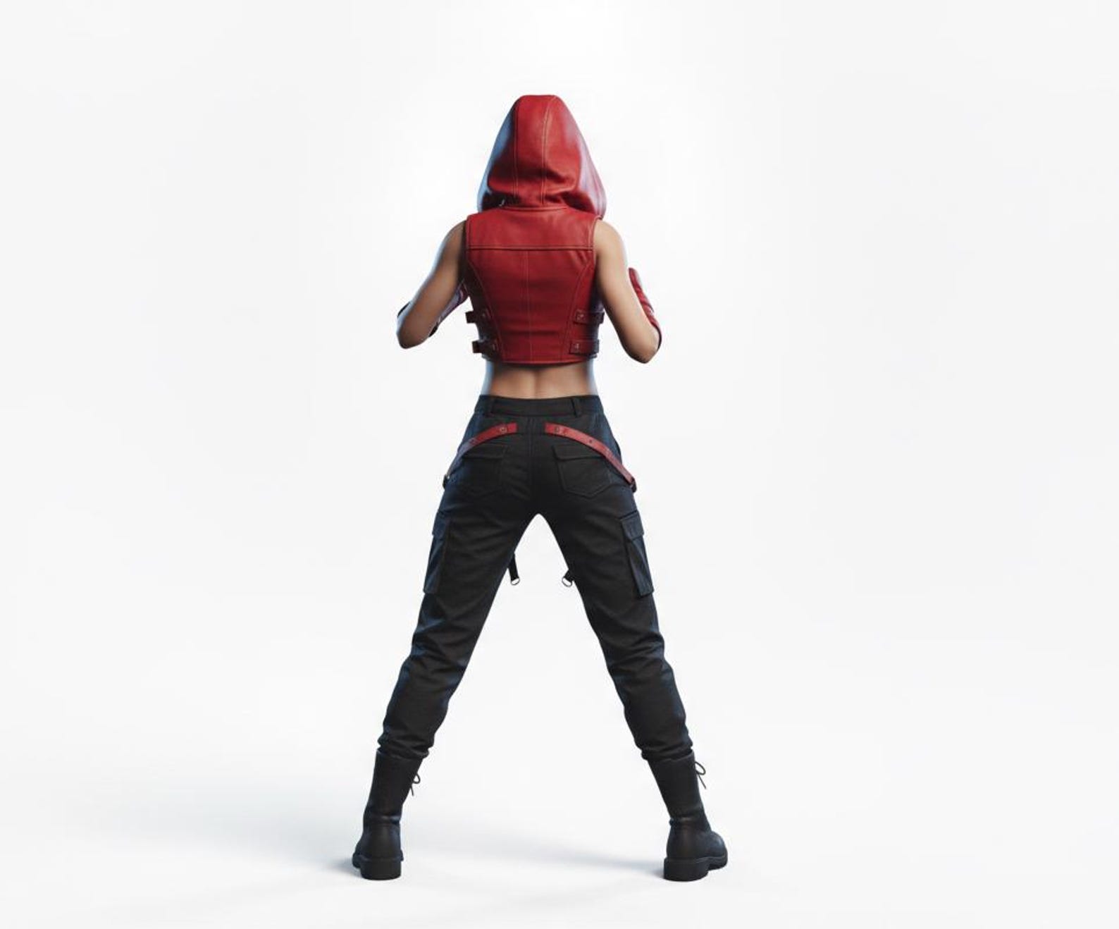 Red Ninja Combat Techwear Hooded Crop Top Vest - Soft Red Leather ...