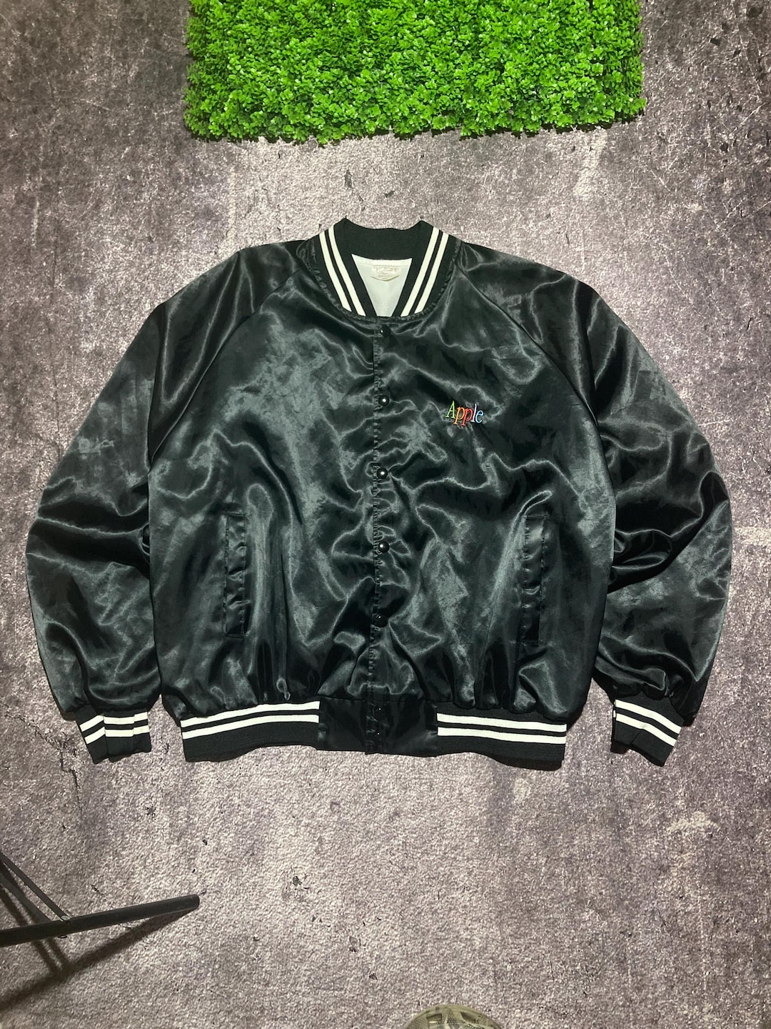 VINTAGE APPLE Computer Rainbow Logo Satin Bomber Jacket Made in USA 2XL ...
