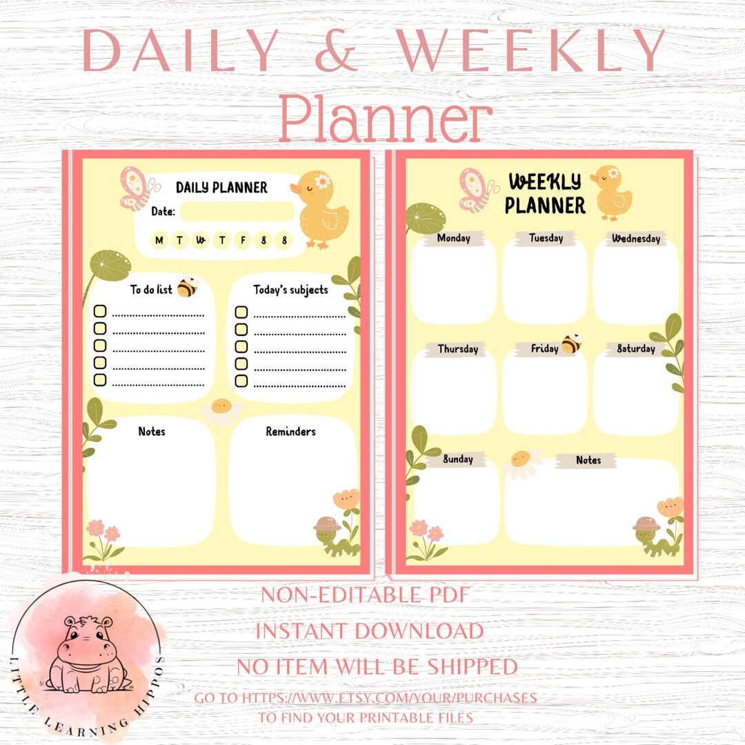 Kids Daily & Weekly Planner Printable | Duck Pastel (A4 PDF) - Etsy