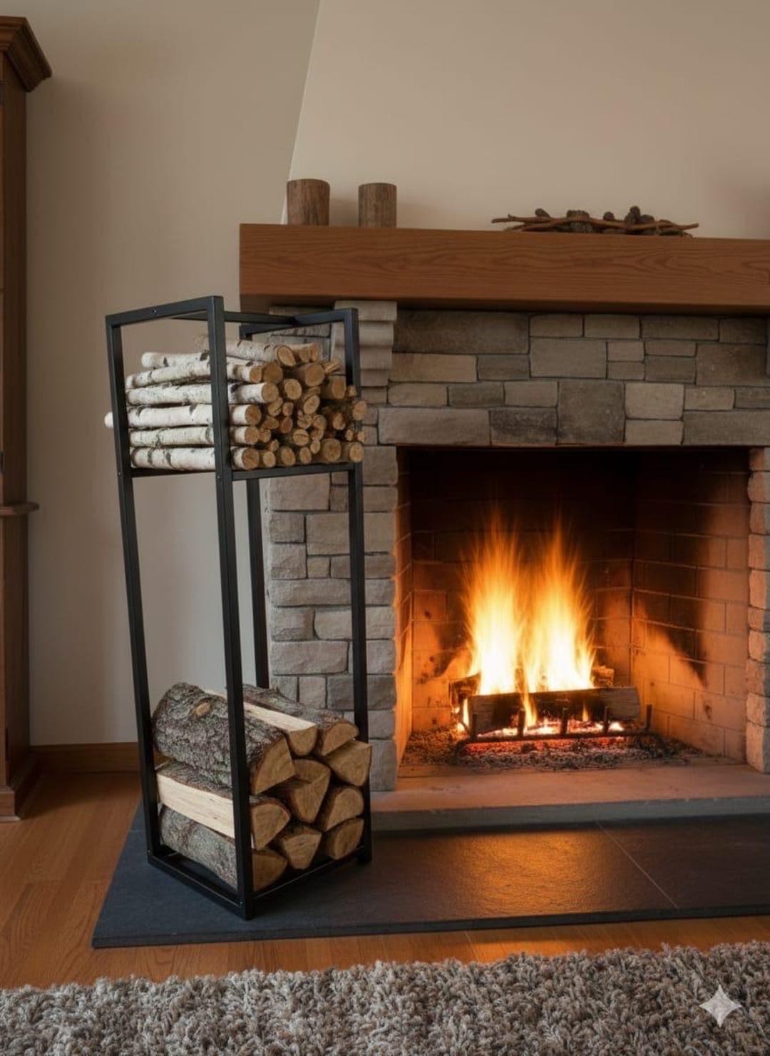 Modern Fireplace Log Holder, Tall Metal Firewood Rack, Hearth Storage ...