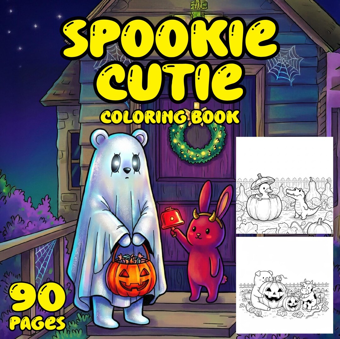 90 Spookie Cutie Coloring Pages | Cute Halloween Coloring Book | Kawaii ...