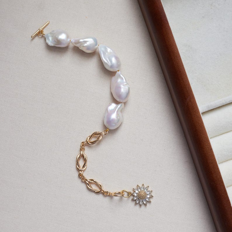 Baroque Flame Ball Pearl Bracelet, Handmade Asymmetric Freshwater Pearl ...