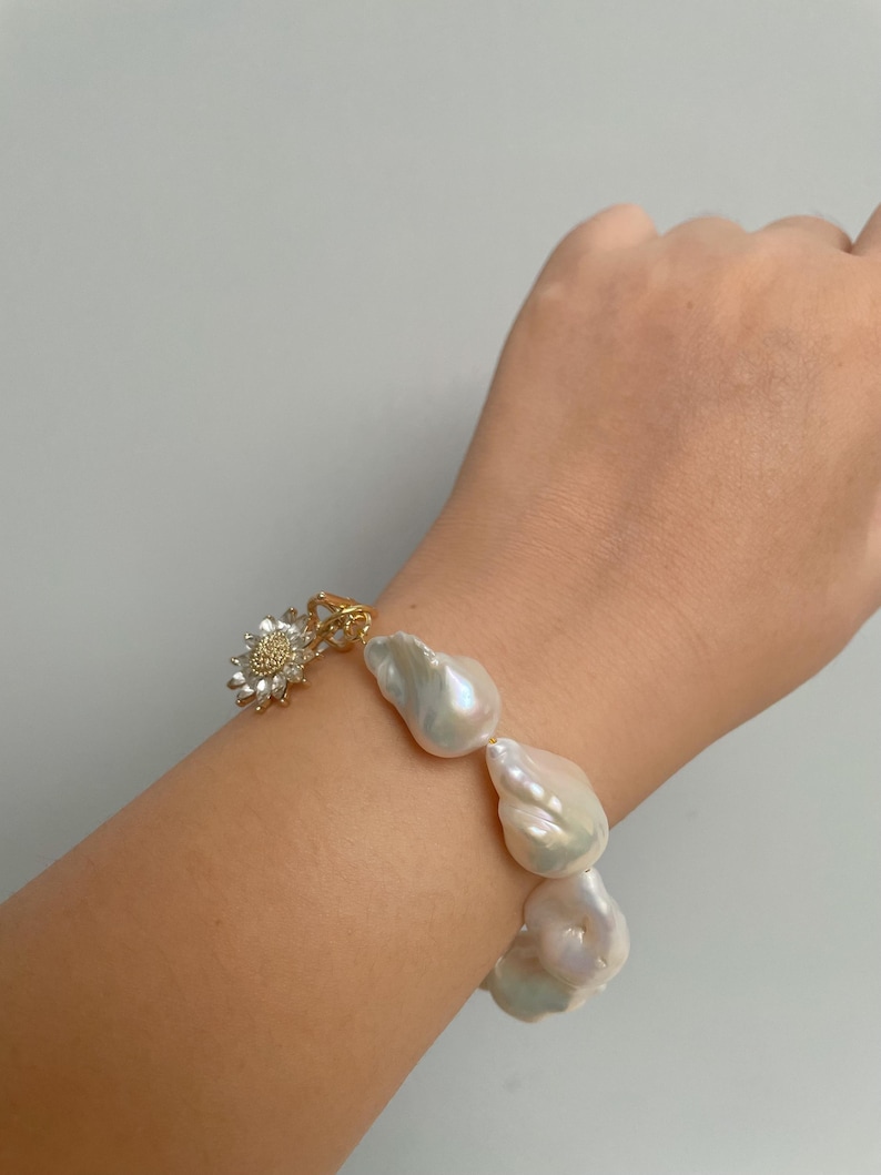 Baroque Flame Ball Pearl Bracelet, Handmade Asymmetric Freshwater Pearl ...