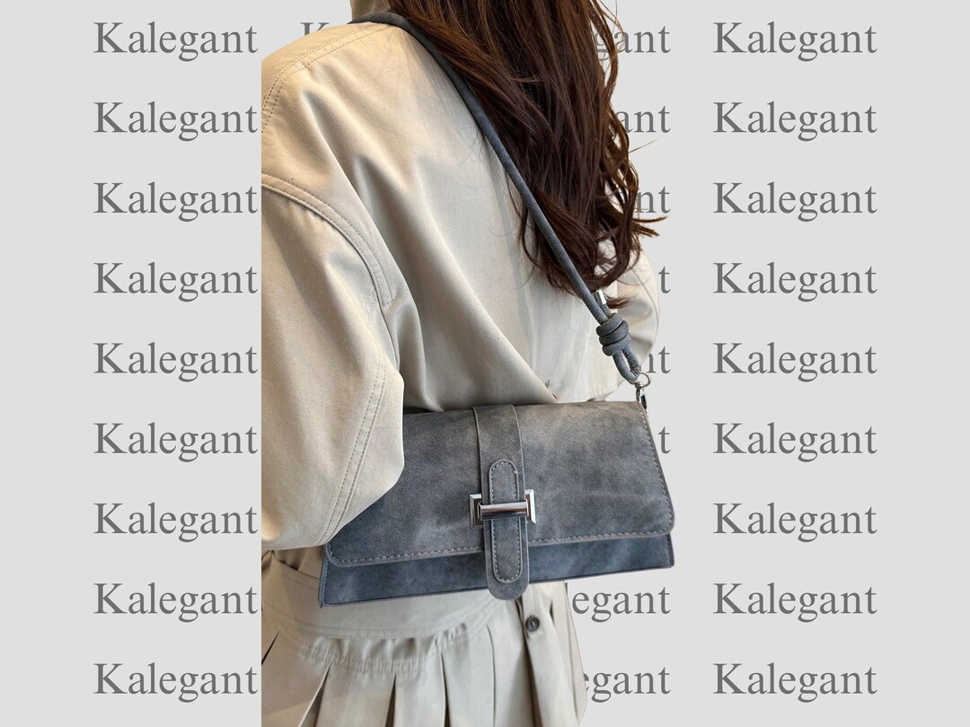 Gray Suede Shoulder Bag – Minimalist Metal Decor Handbag for Women ...