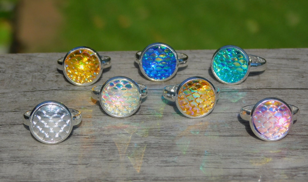 Mermaid Scale Ring: Adjustable Silver Plated Resin Ring - Etsy