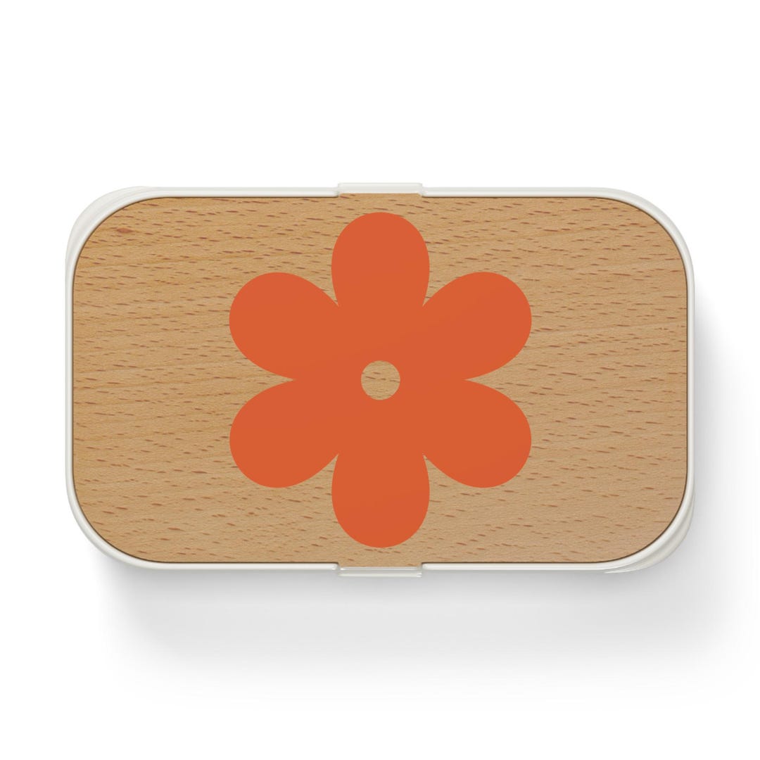 Orange Retro Flower Bento Lunch Box | Wood Grain Member - Etsy