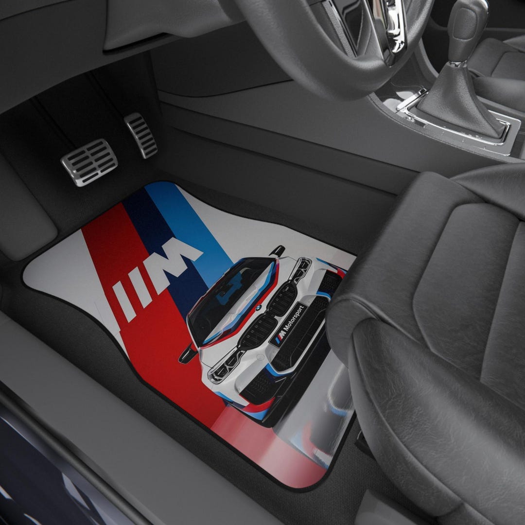 Premium BMW M Stripe With White M Car Front Car Mats | 2x Front - Etsy