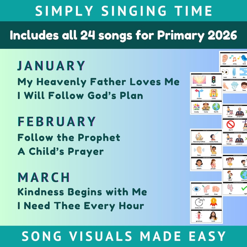 2026 Primary Songs Visual Aids, All 24 Songs, LDS Primary Music Song ...