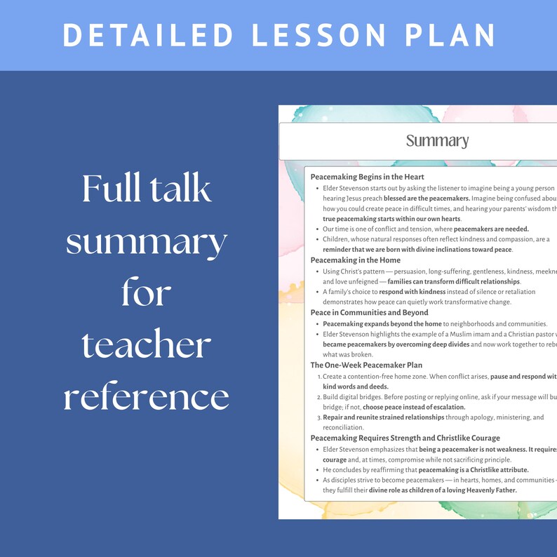 Blessed Are the Peacemakers Gary E. Stevenson Talk Lesson Plan for LDS ...