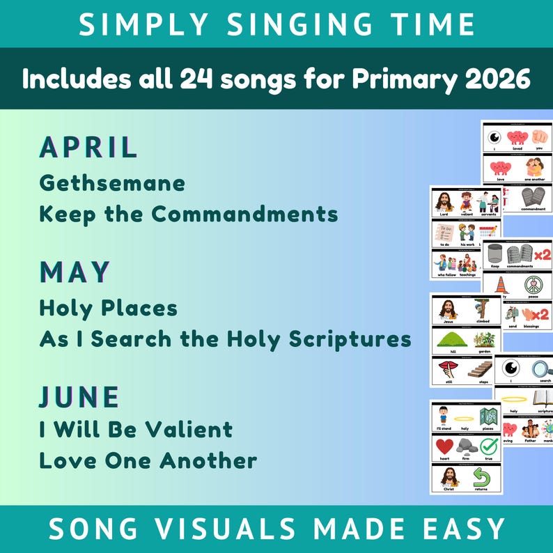 2026 Primary Songs Visual Aids, All 24 Songs, LDS Primary Music Song ...