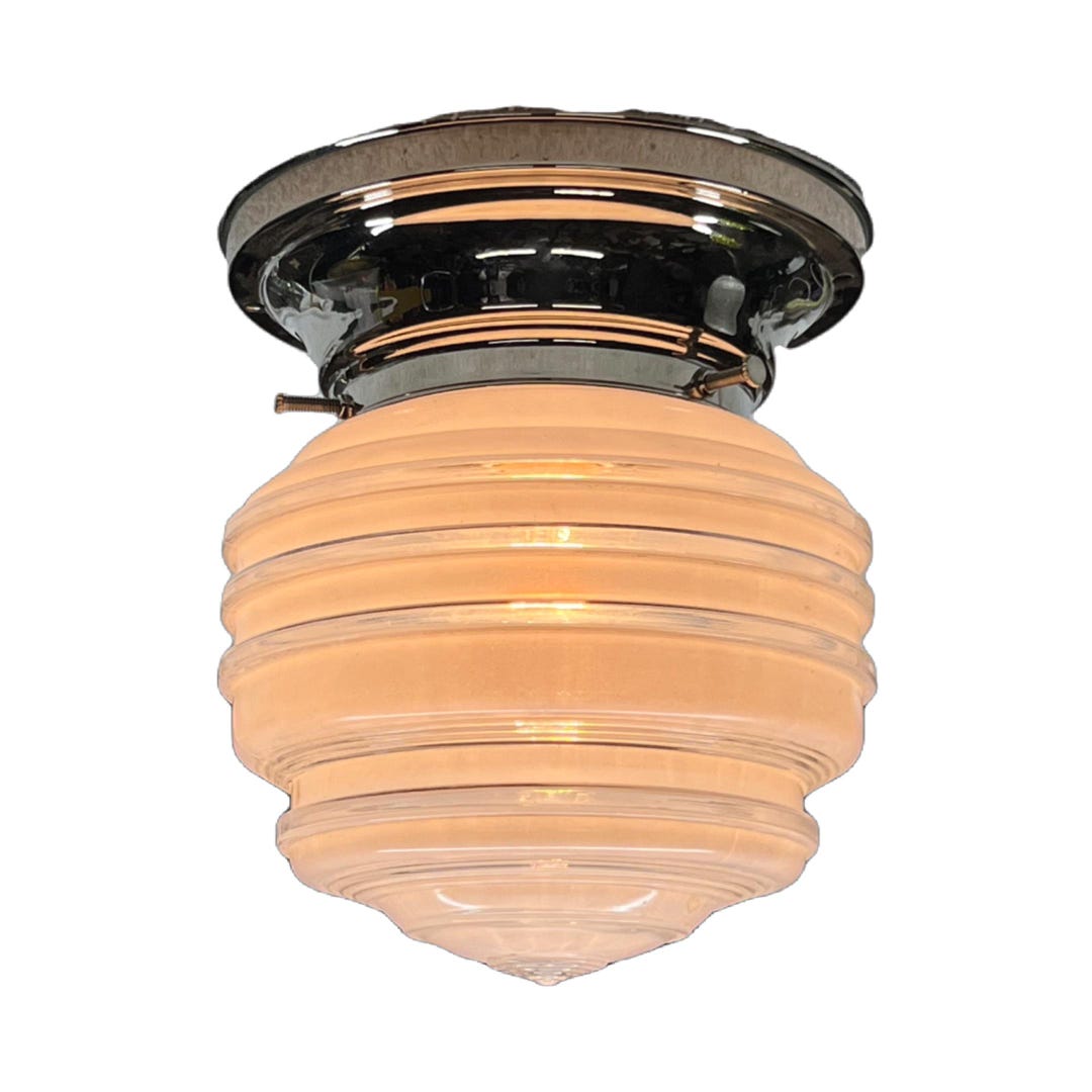 One of 2 Matching 1940s or 1950s Semi Flush Mount Ceiling Lights White ...