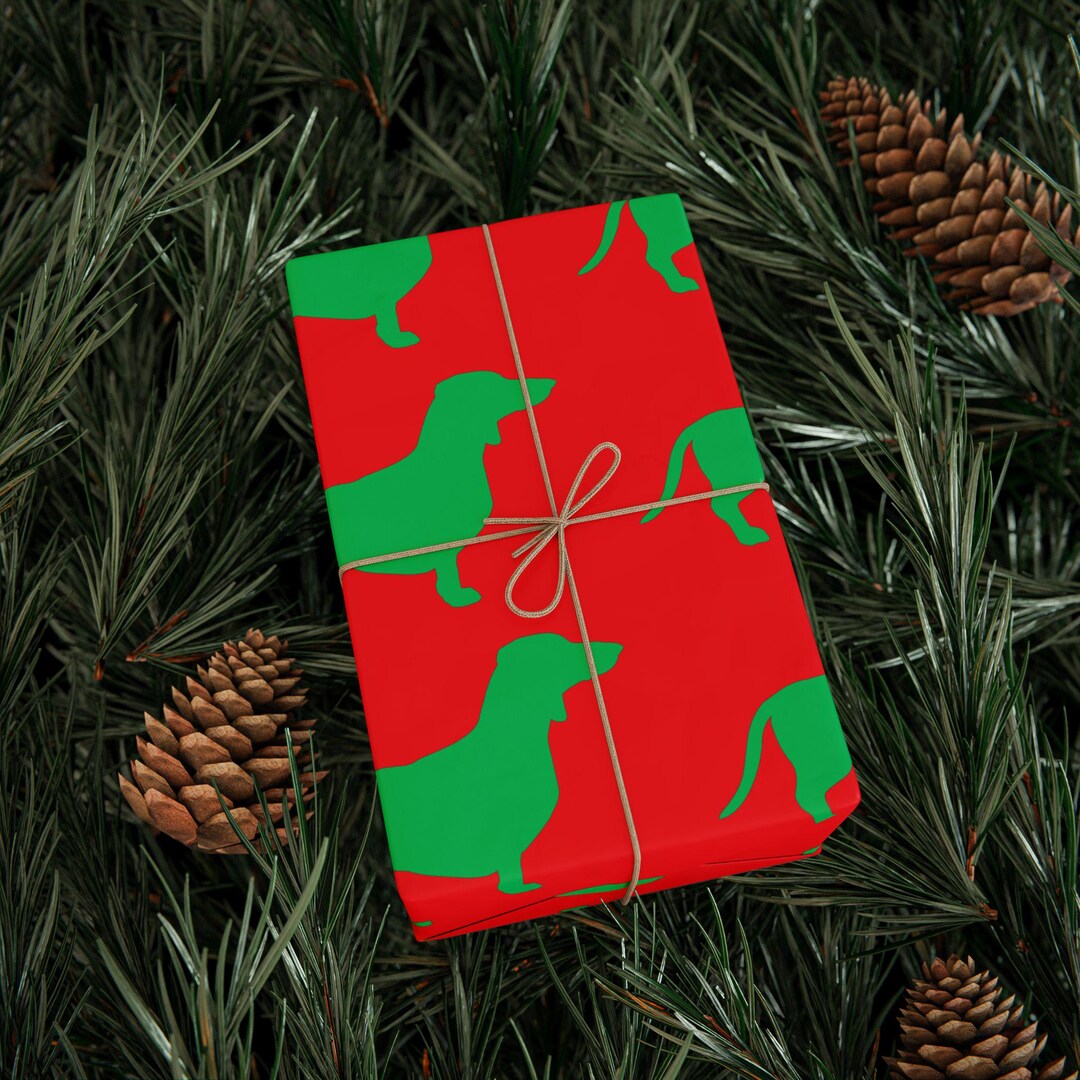 Pet Wrapping Paper, Wiener Dog Pattern Christmas Gift Wrap, Dachshund ...