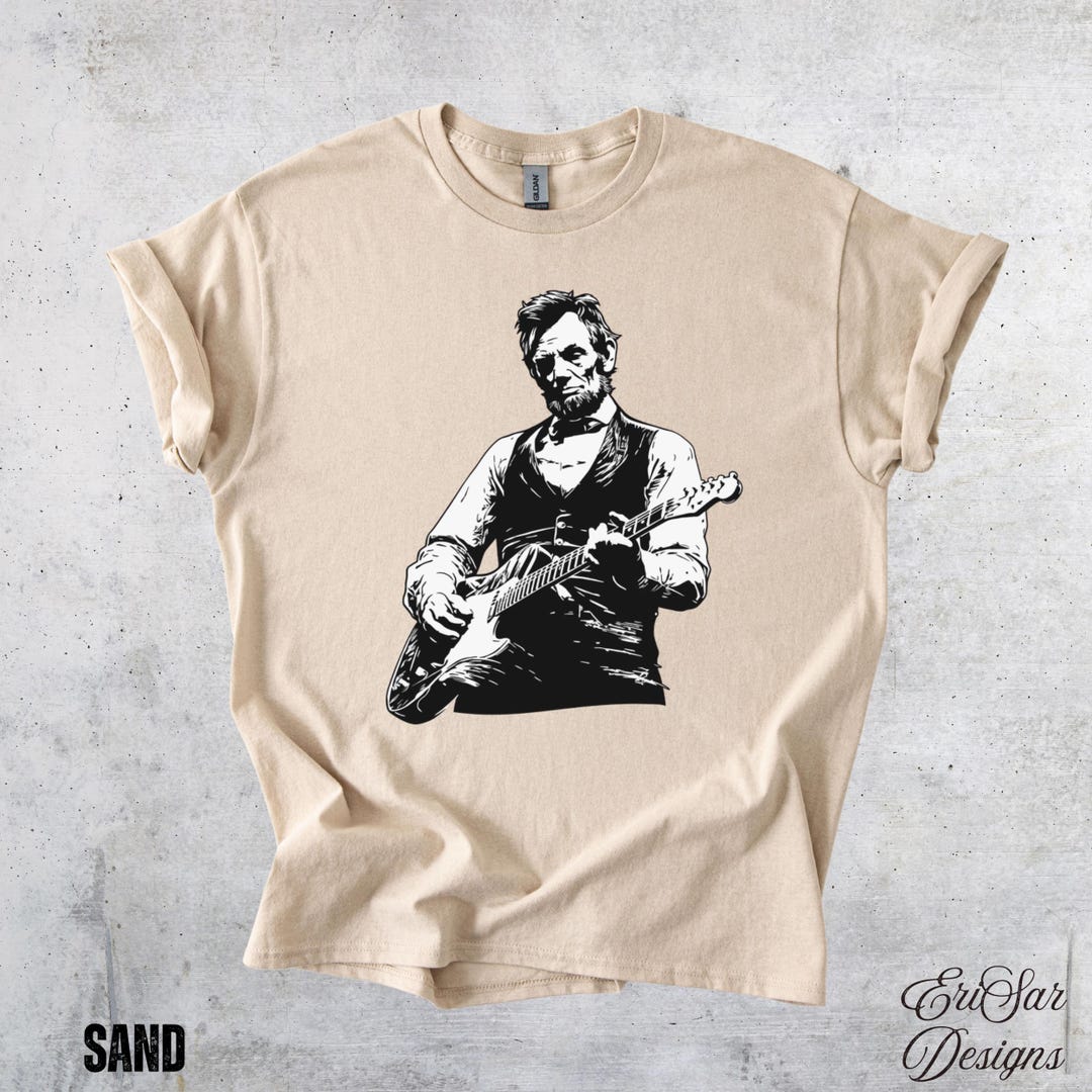 President Abraham Lincoln Playing Guitar Abe Lincoln Gildan T-shirt ...