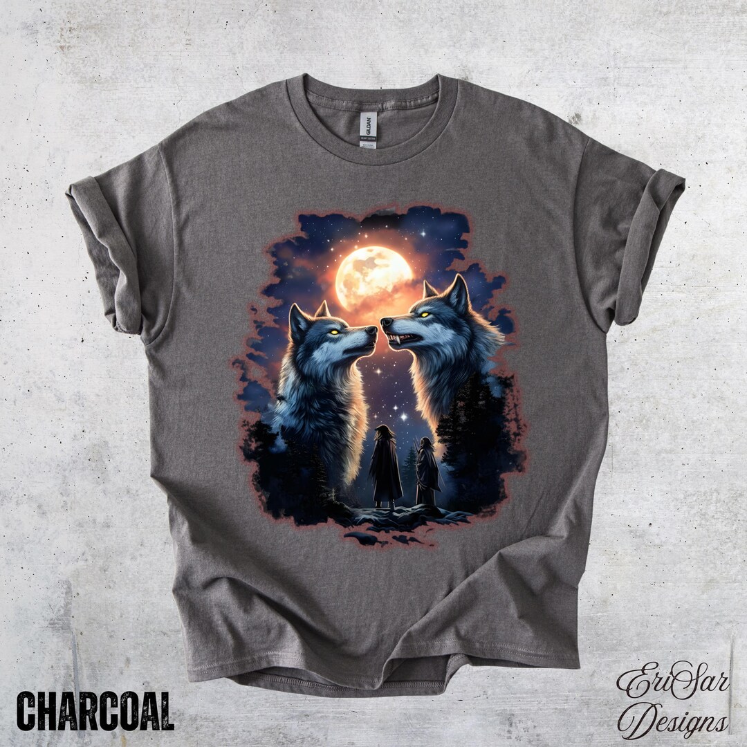 Wolf Moon Double Howl Tee | Night Sky Wolves, Full Moon - Etsy