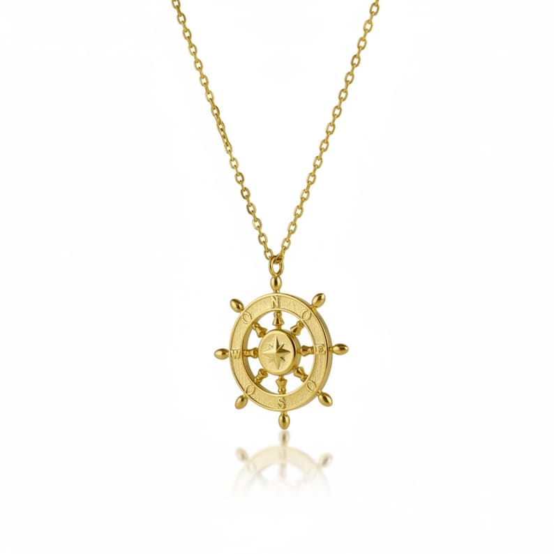 14k Gold Compass Wheel Necklace – Nautical Jewelry Gift - Etsy