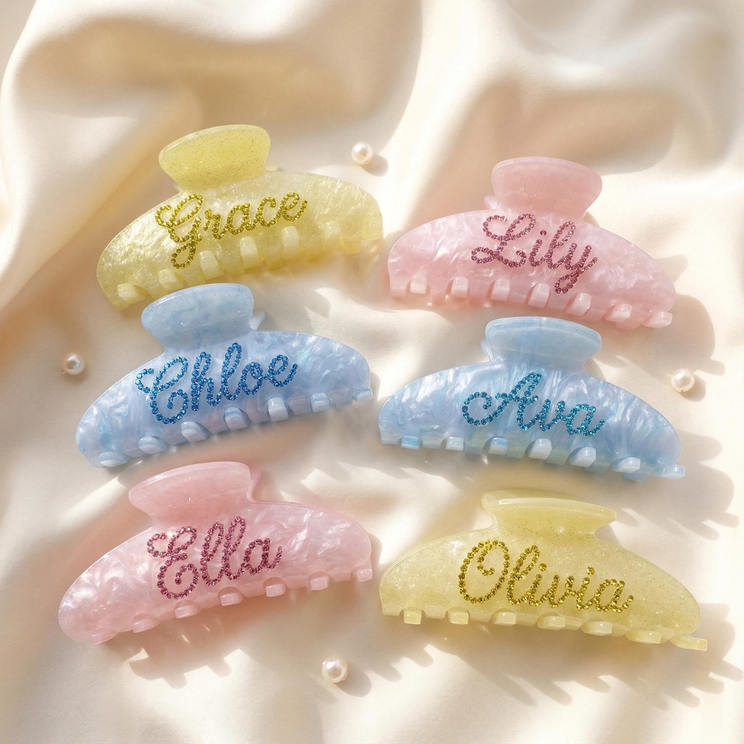 Custom Name Acetate Hair Claw Clip, Large Sparkly Rhinestone ...