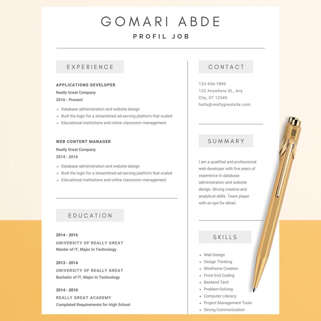 ATS Friendly Resume Template Word & Powerpoint | Editable Professional ...