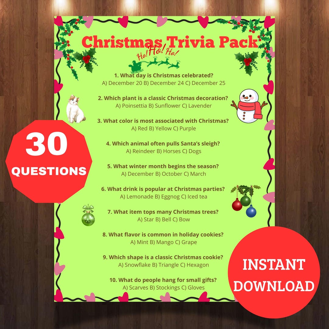 Christmas Trivia Game | Holiday Quiz for Family, Teens (digital ...
