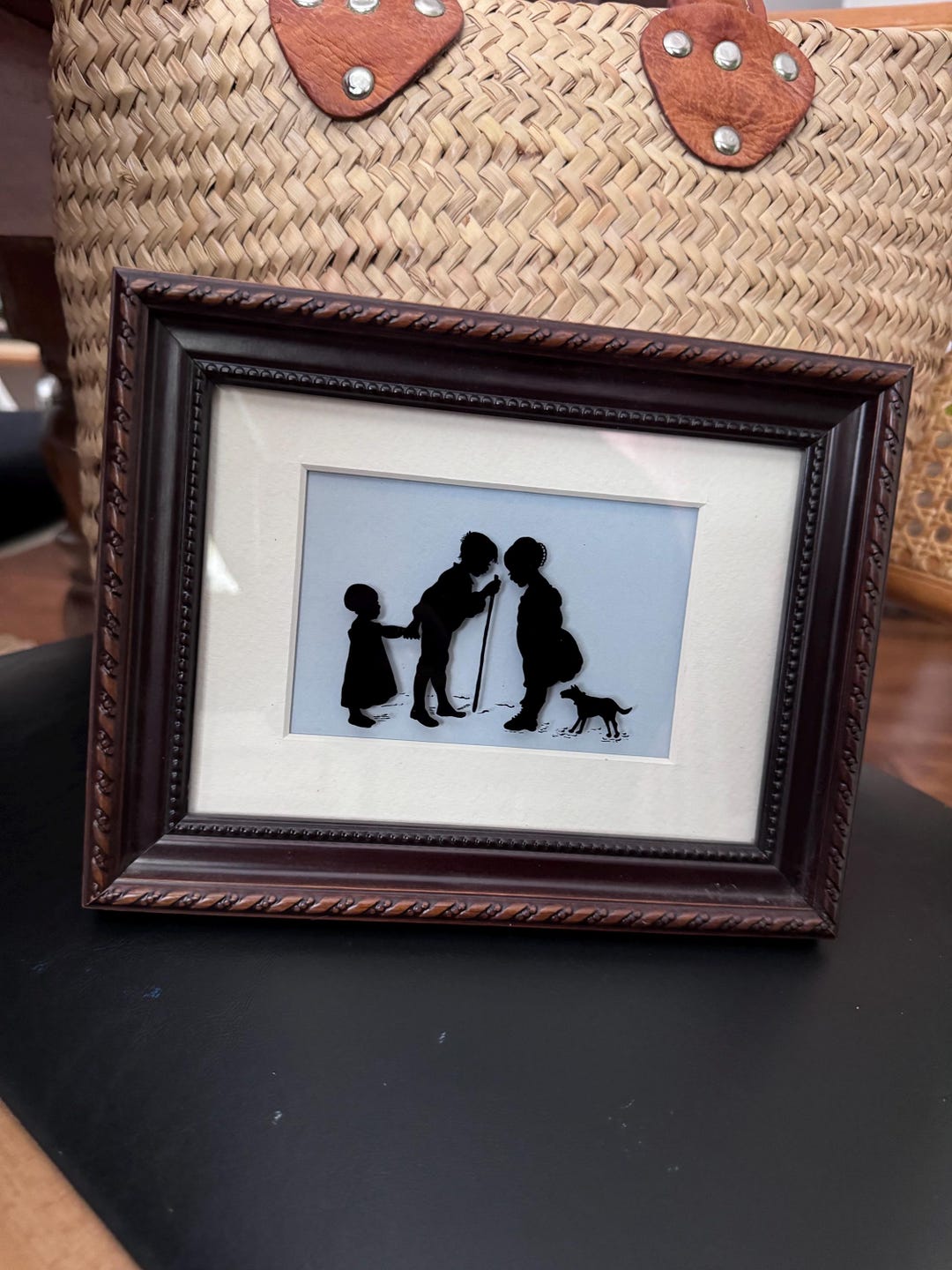 Reverse Print Silhouette With Children + Dog - Etsy