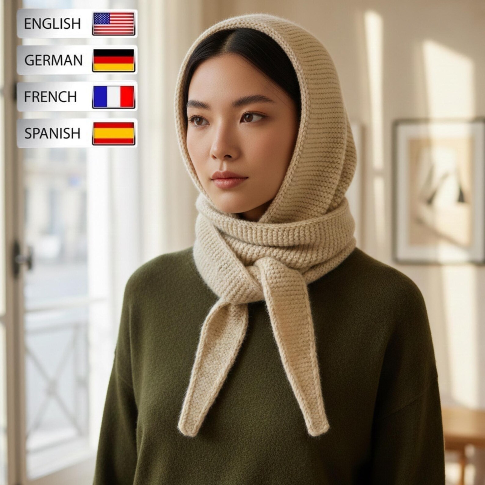 Sophie Hood Knitting Instructions | Easy PDF Pattern DIY Hooded Scarf ...