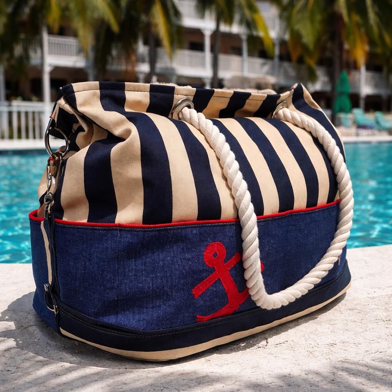 Nautical Canvas Beach Tote Bag, Rope Handle, Summer Travel (PDF Pattern ...
