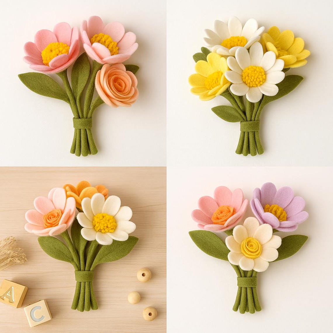 Handmade Pastel Felt Flower Bouquet | Ceramic Vase Arrangement - Etsy