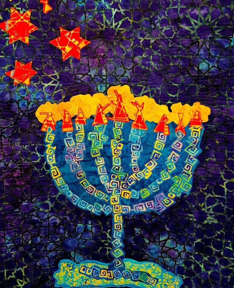 Happy Chanukah Menorah--art Quilt, Textile Art, Jewish Art, Chanukah ...