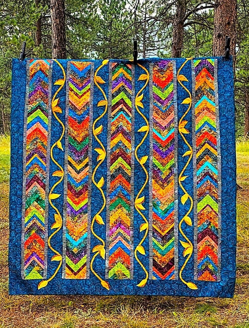 Chevron Legacy Quilt, With Braided Strips Hugged by Golden Vines and ...