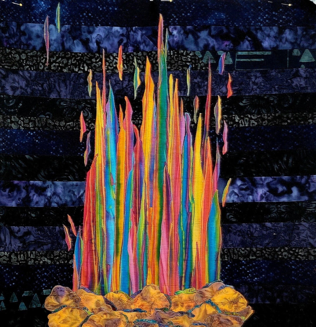 Deep Pastel Rainbow Campfire Quilt, Fiber Art Quilt, Campfire Wall ...