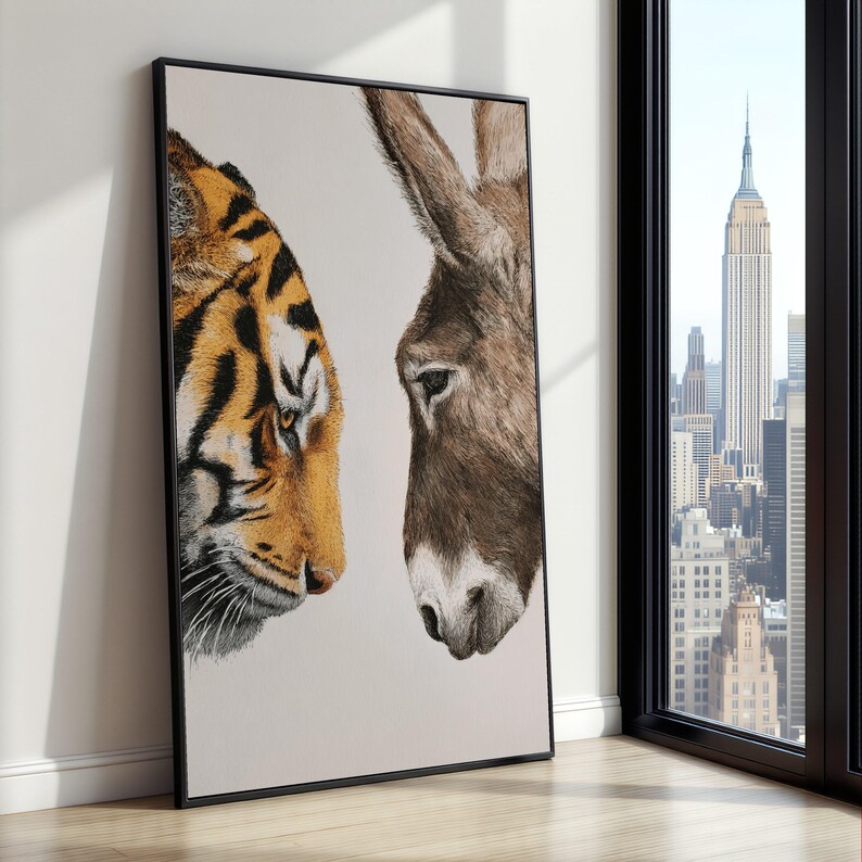 Tiger and Donkey Face to Face Canvas, Animal Portrait Wall Art ...
