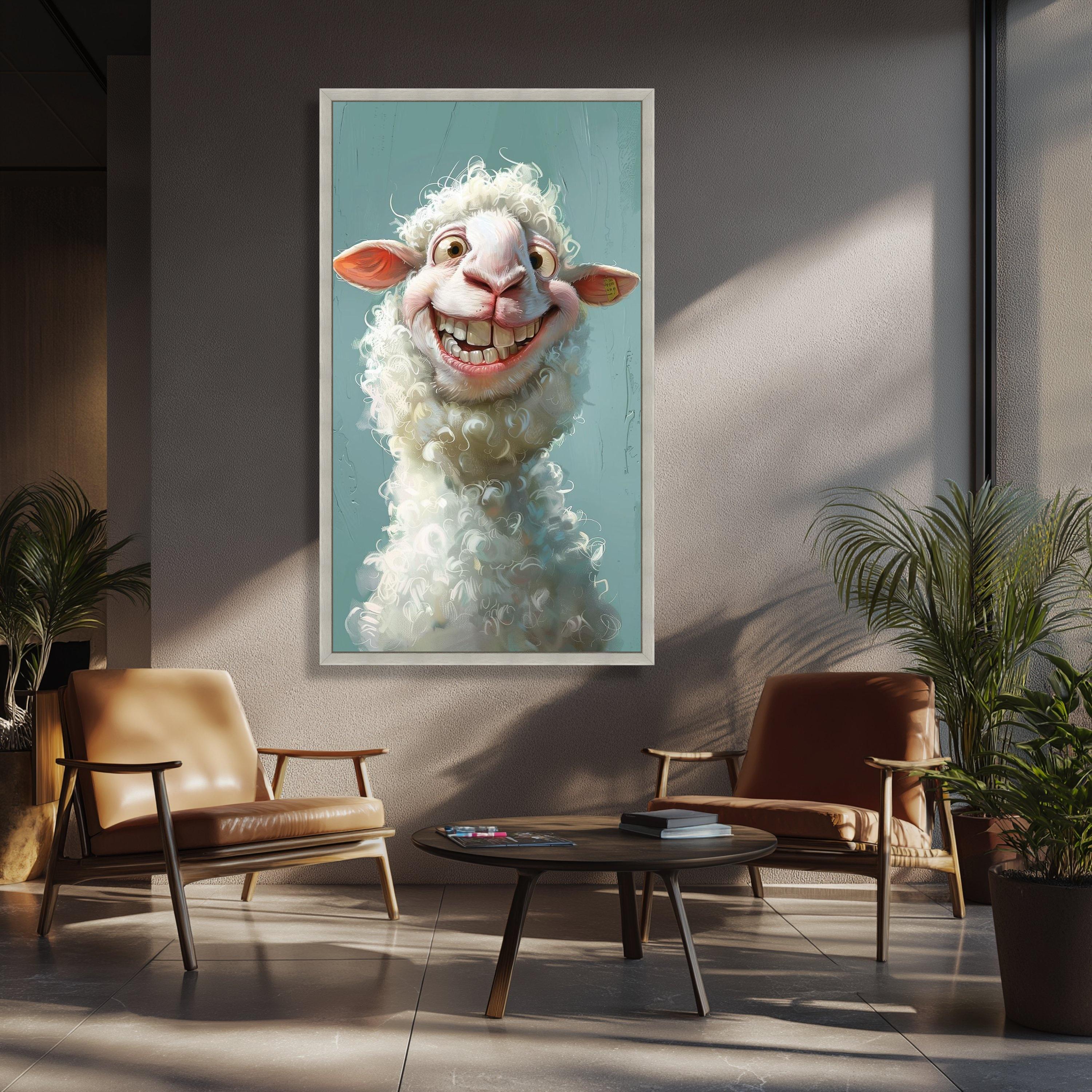 Whimsical Smiling Sheep Canvas, Funny Animal Art, Playful Farmhouse ...