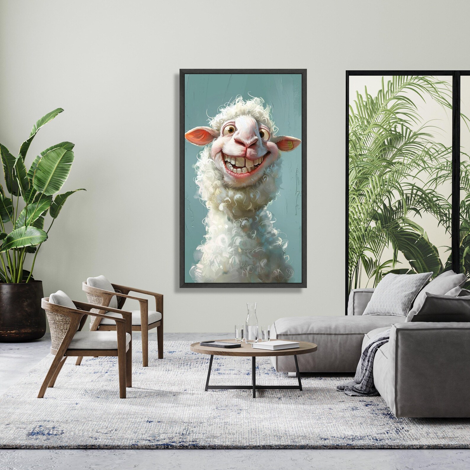 Whimsical Smiling Sheep Canvas, Funny Animal Art, Playful Farmhouse ...