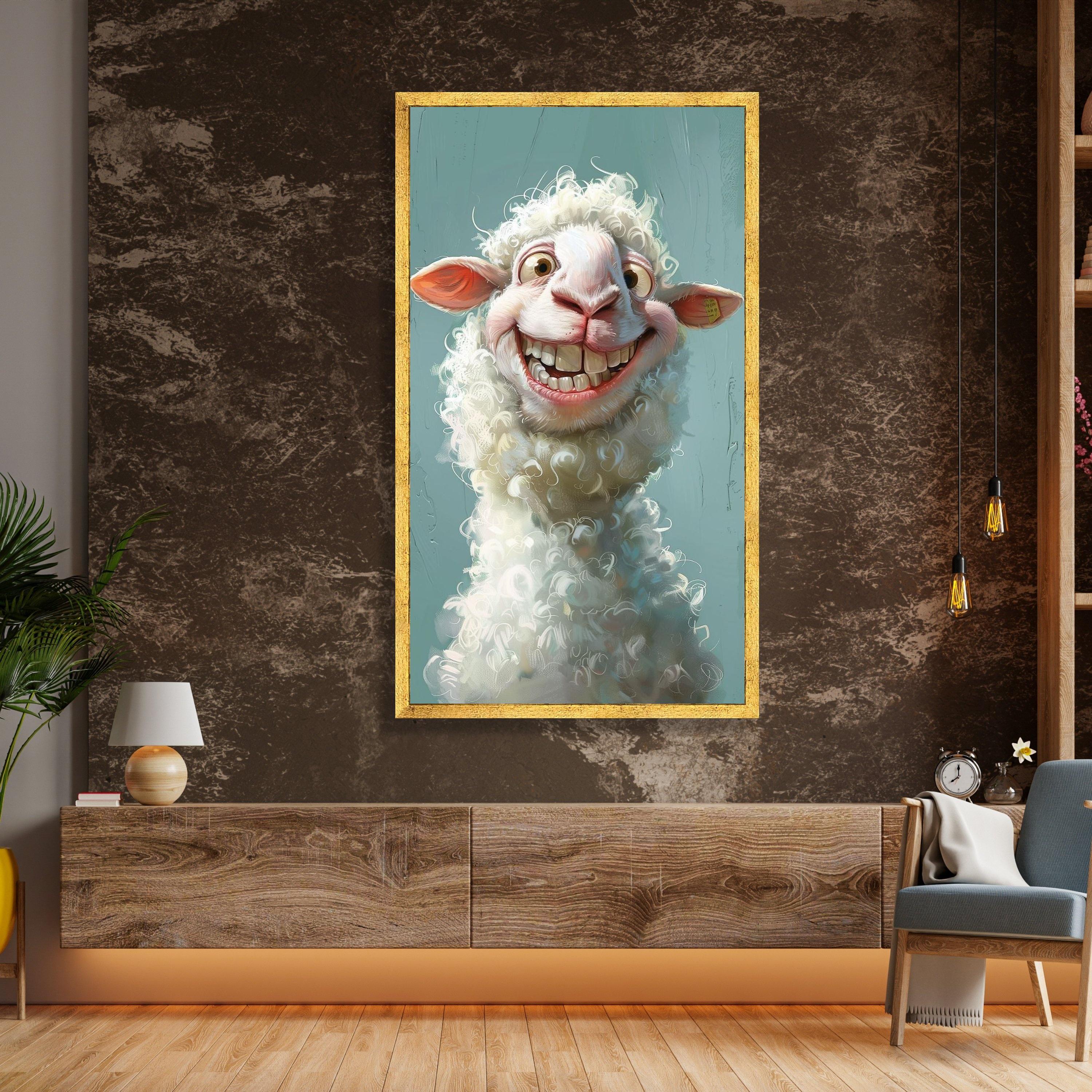 Whimsical Smiling Sheep Canvas, Funny Animal Art, Playful Farmhouse ...