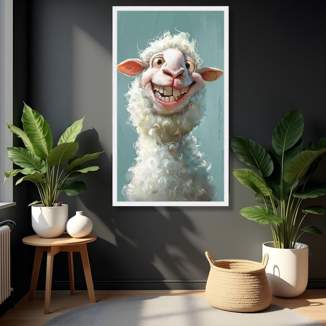 Whimsical Smiling Sheep Canvas, Funny Animal Art, Playful Farmhouse ...