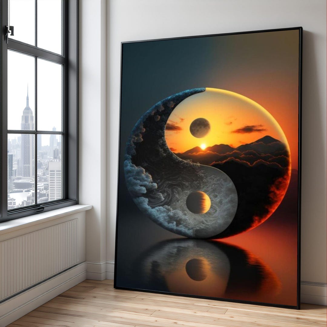 Yin Yang Sunset and Moonrise Canvas, Abstract Nature Wall Art ...
