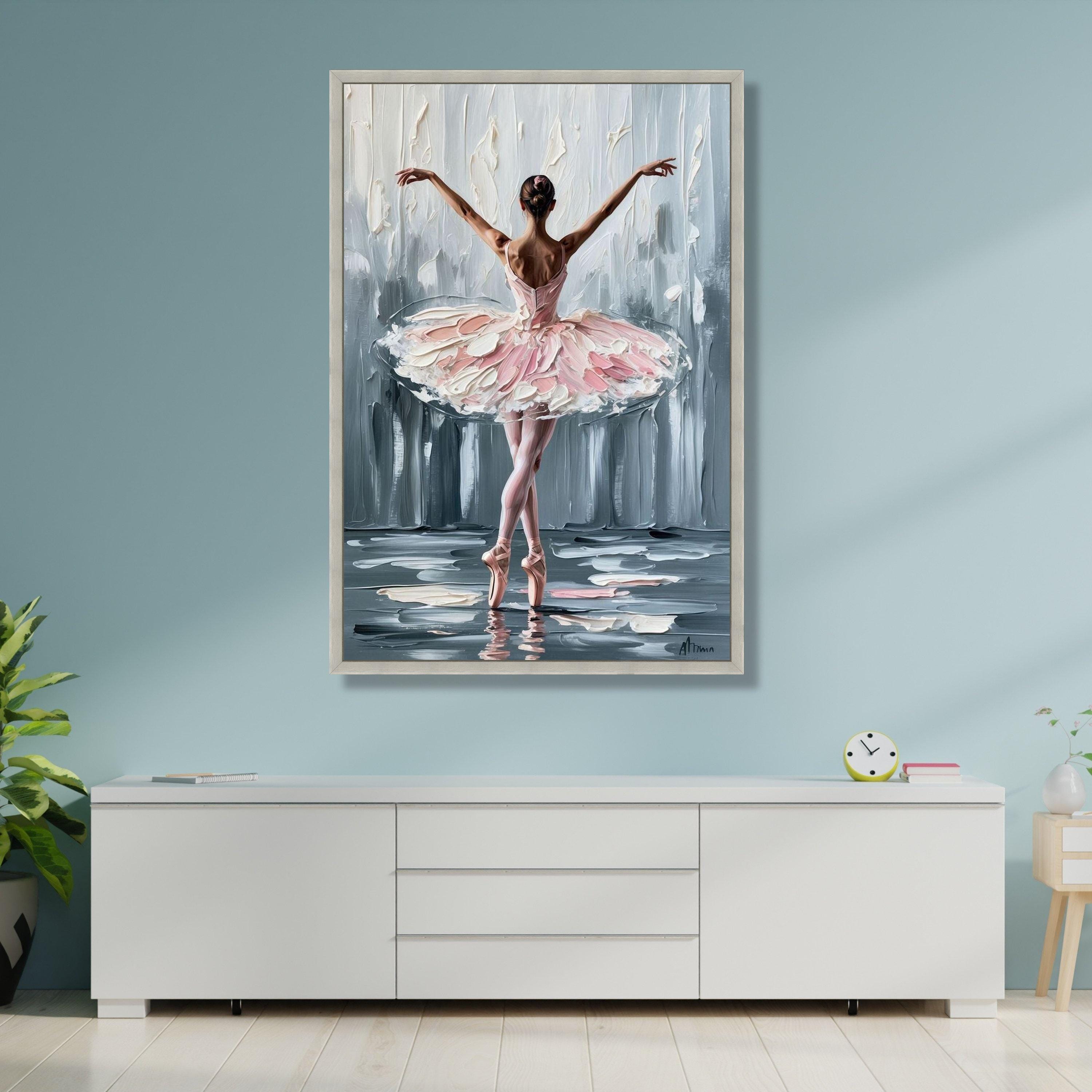 Elegant Ballet Dancer Canvas Wall Art, Pink Tutu Dance Painting, Modern ...