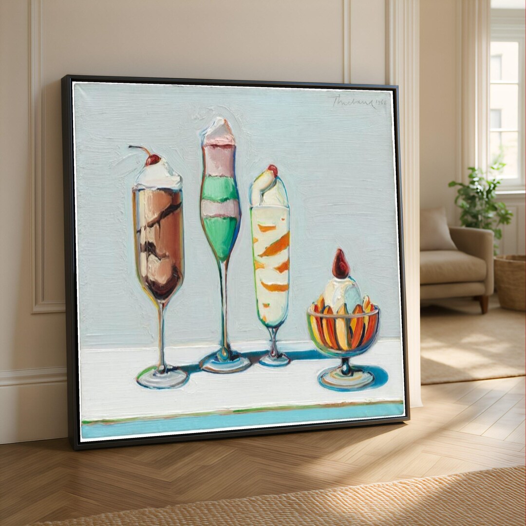 Wayne Thiebaud Dessert Drinks Canvas Art, Colorful Ice Cream Glasses ...