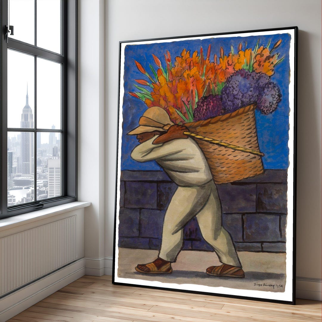 Diego Rivera Flower Carrier Canvas Wall Art, Traditional Mexican Folk ...