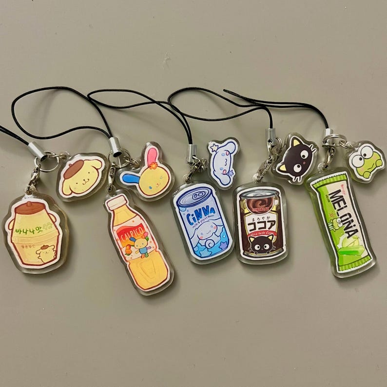 Sanrio Beverage Epoxy Acrylic Phone Keychains - Usahana Calpico ...