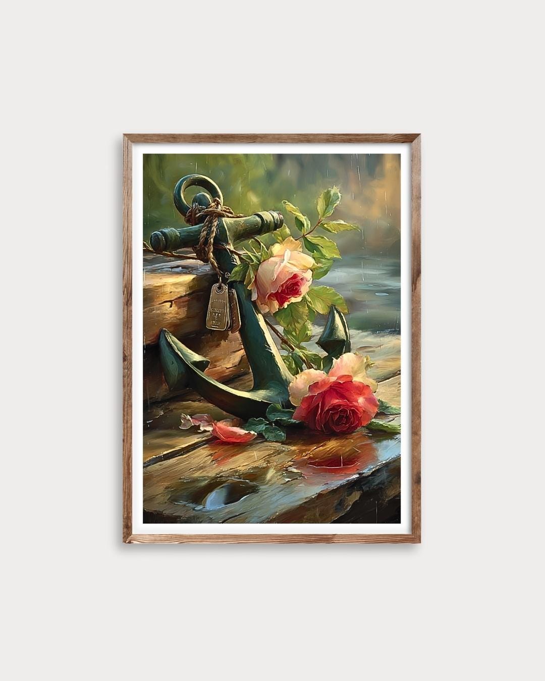 Military Anchor & Roses Art Print • Patriotic Navy Decor (digital ...